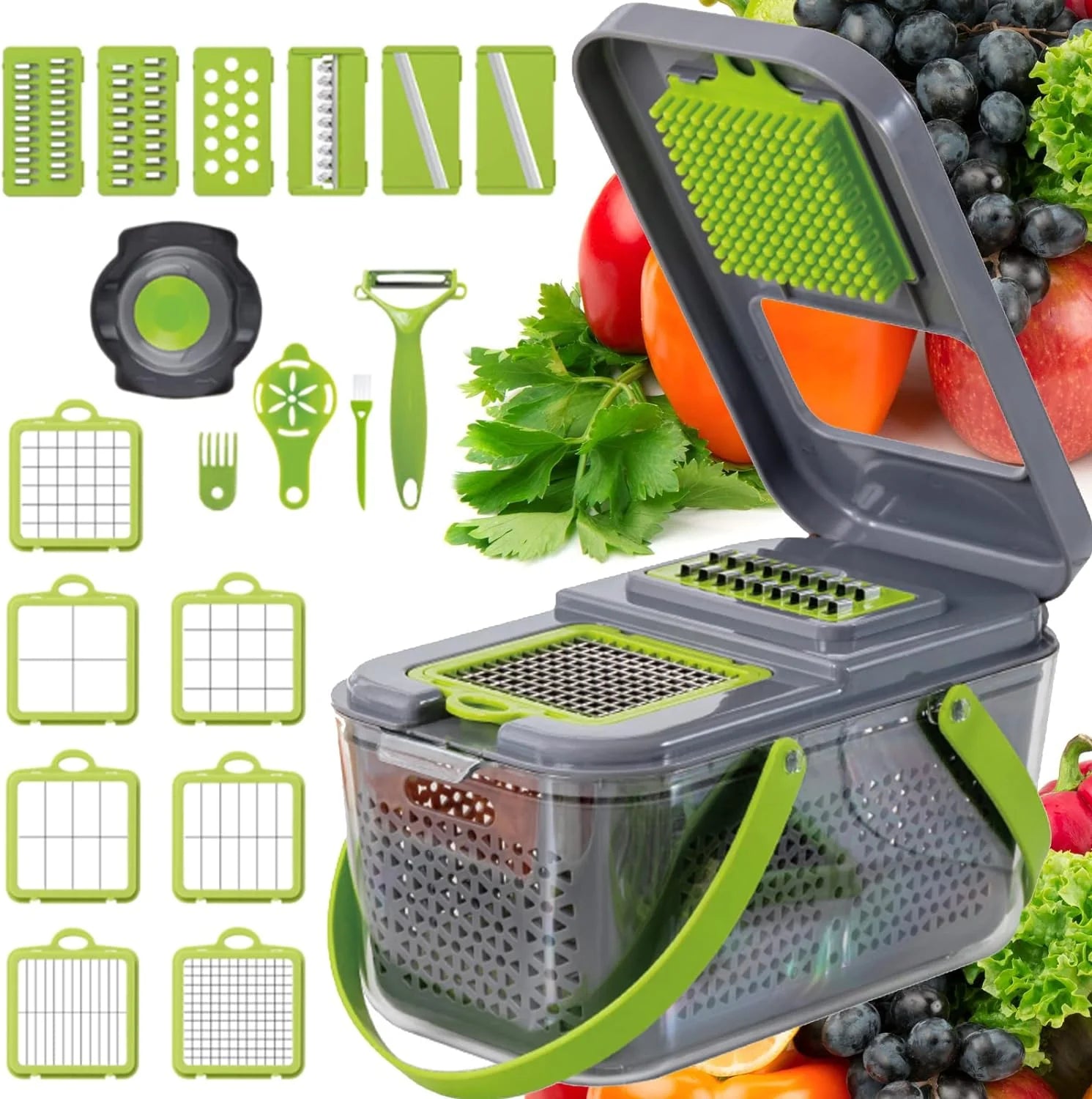 Razatoare multifunctionala pentru fructe si legume, 22 piese, lame din ...